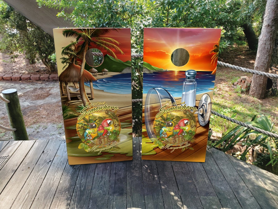 WATERPROOF & NON FADING Cornhole Wraps Beach Sunset Easy to Apply ...