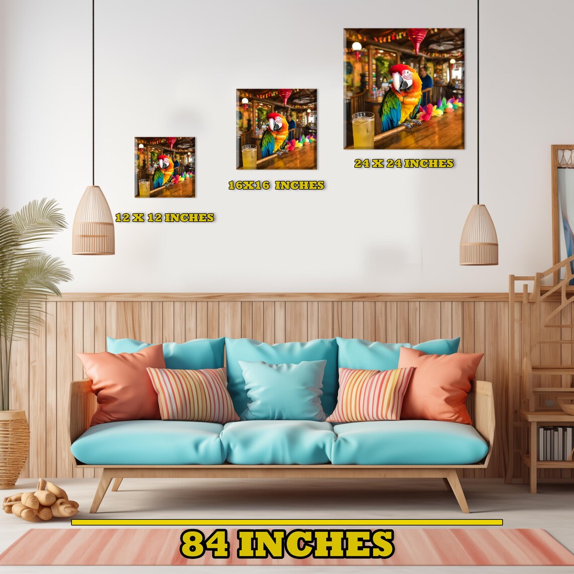 Meet Lucy, the Happy Hour Tiki Parrot! | Canvas Wall Art | Beach Wall ...