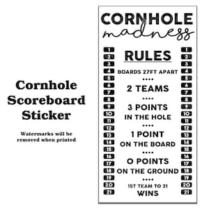 Cornhole Scoreboard Sticker / White / Waterproof / Cornhole Rules ...