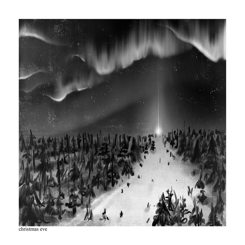 The North Pole - Northern Lights Christmas Illustration - Signed Art ...