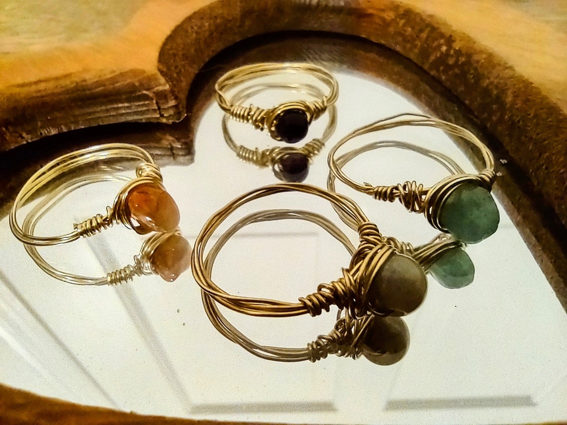 Wire Wrapped Stone Ring, Crystal Random Unique Rings - Etsy
