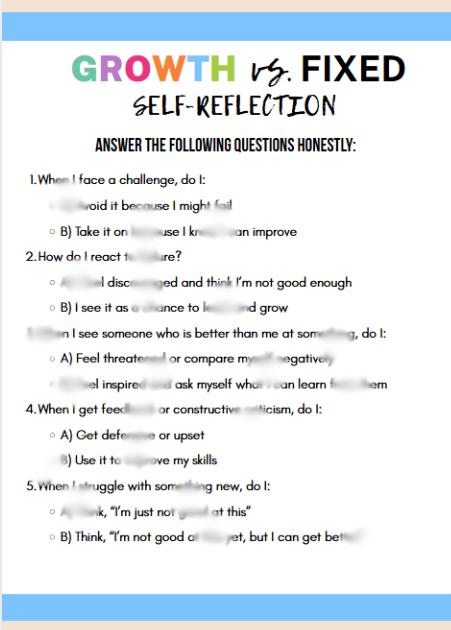 Fixed Versus Growth Mindset, Premade CBT and DBT Tool, Cognitive ...