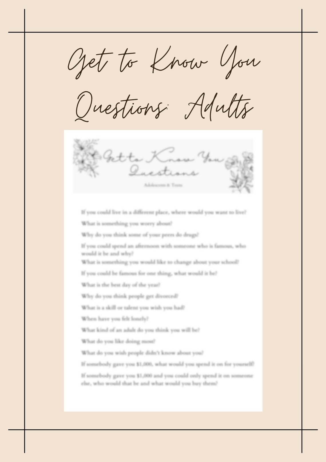 Premade Therapy Questions for Adults - 20 Rapport-building Questions ...