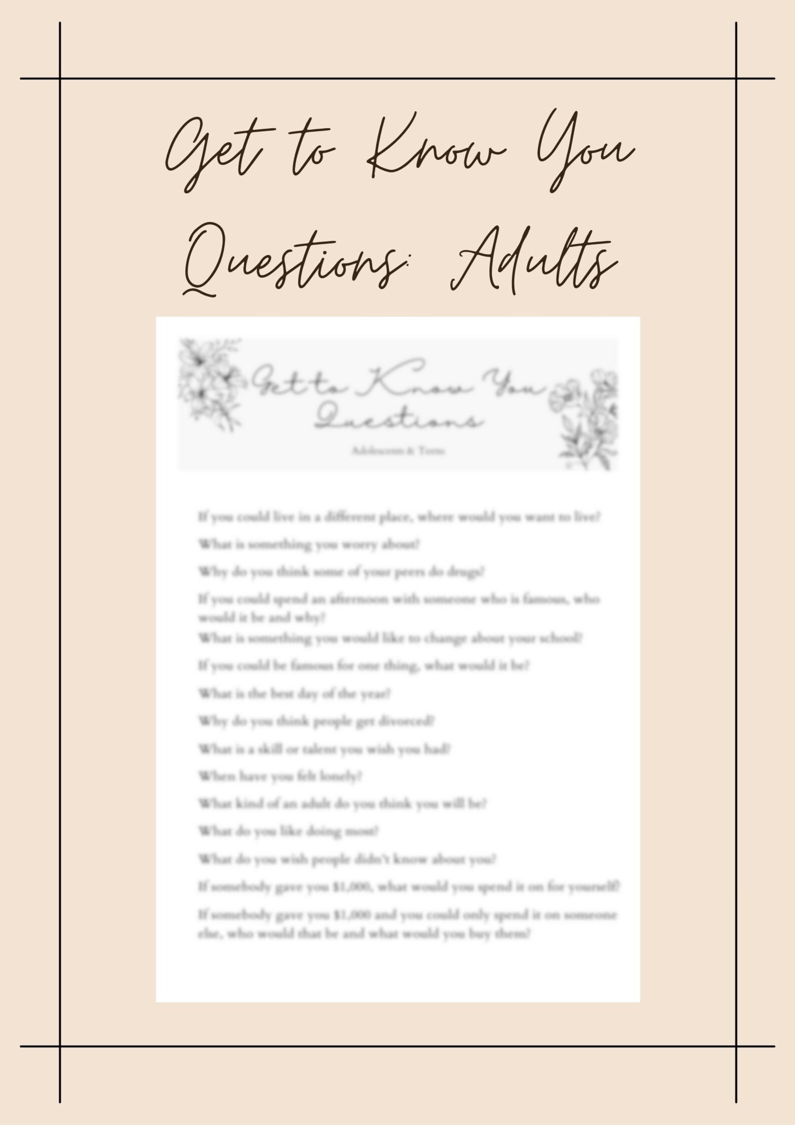 Premade Therapy Questions for Adults - 20 Rapport-building Questions ...