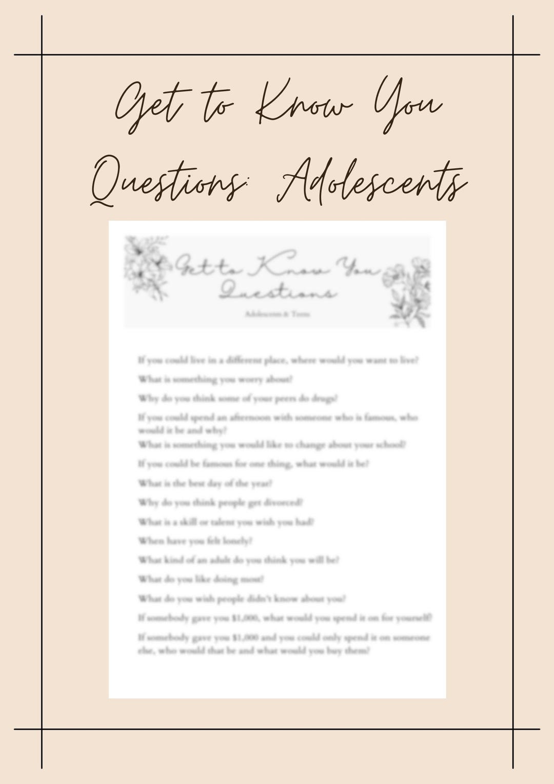 Premade Therapy Questions for Teens 20 Rapport-building Questions for ...