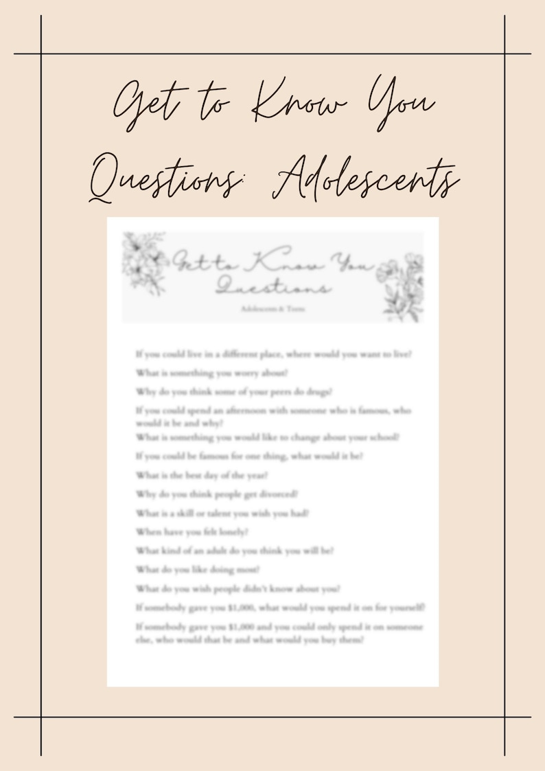 Premade Therapy Questions for Teens - 20 Rapport-building Questions for ...