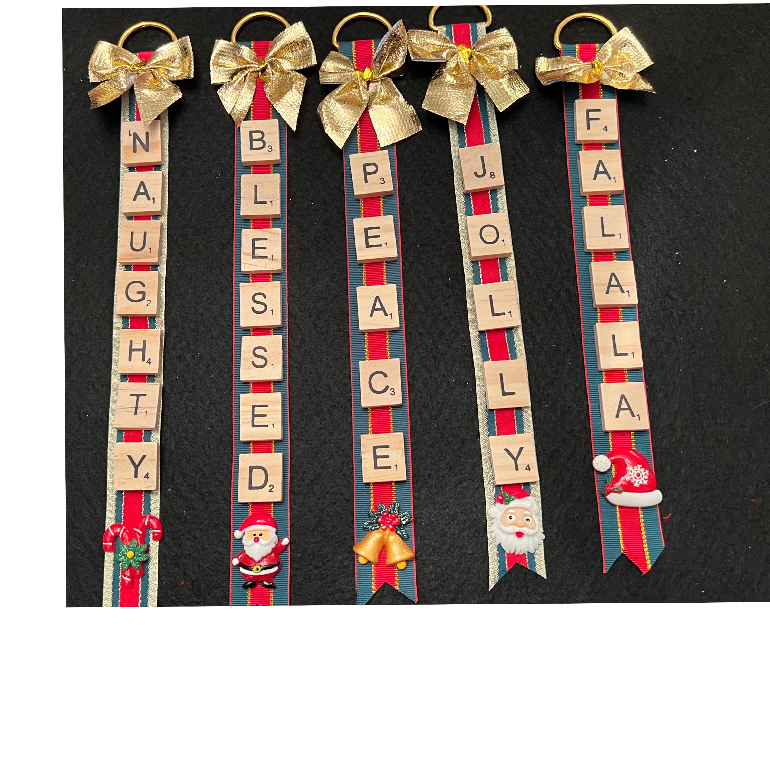 Wood Letter Christmas Tags – Gold Silver Bows, Set of 5, Holiday Craft ...