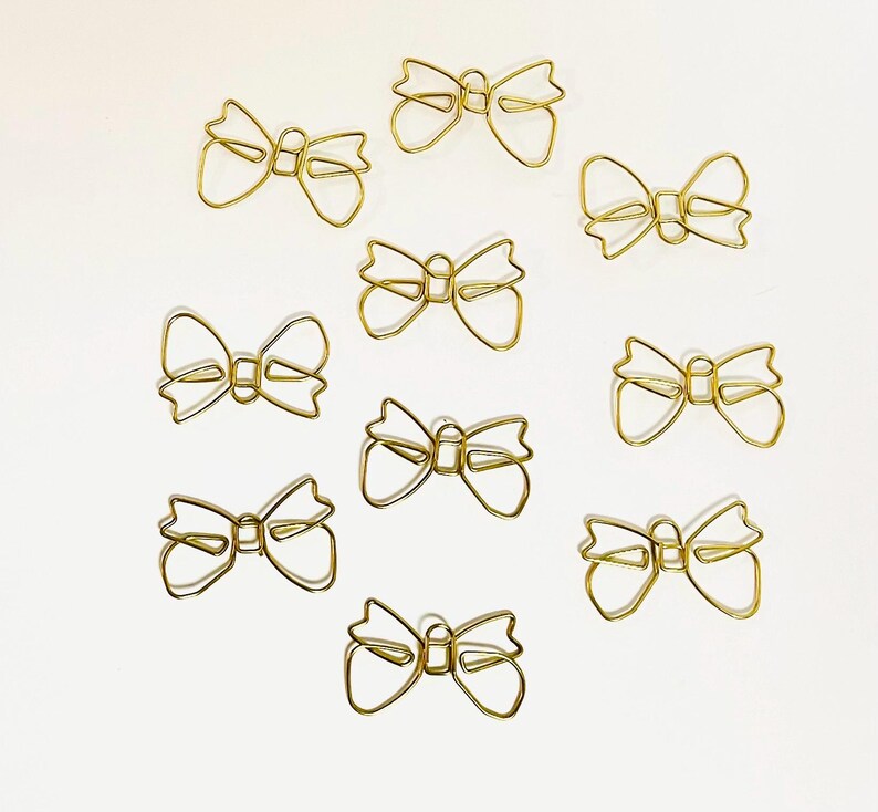 Gold Bow Paper Clips: Planner Accessories, Office Supplies - Set of 10 ...