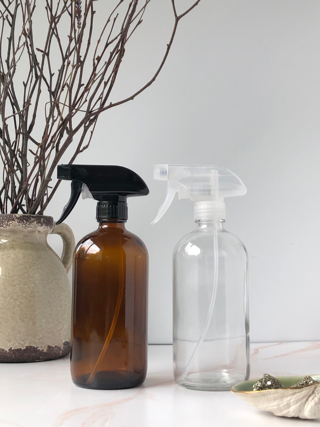 16oz Clear or Amber Glass Spray Bottle With Heavy-duty Clear Trigger ...