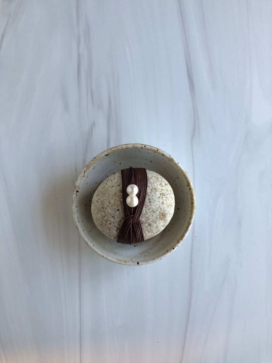 Cane Wrapped Zen Rock: Leather Wrapped Pebble With Pearl - Etsy