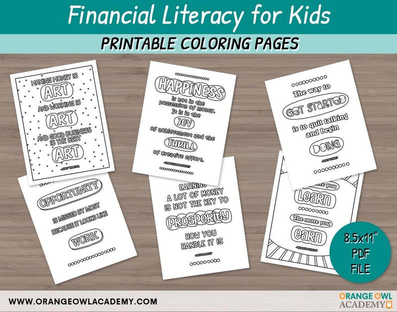 Financial Literacy for Kids Motivational Art and Coloring Pages Digital ...