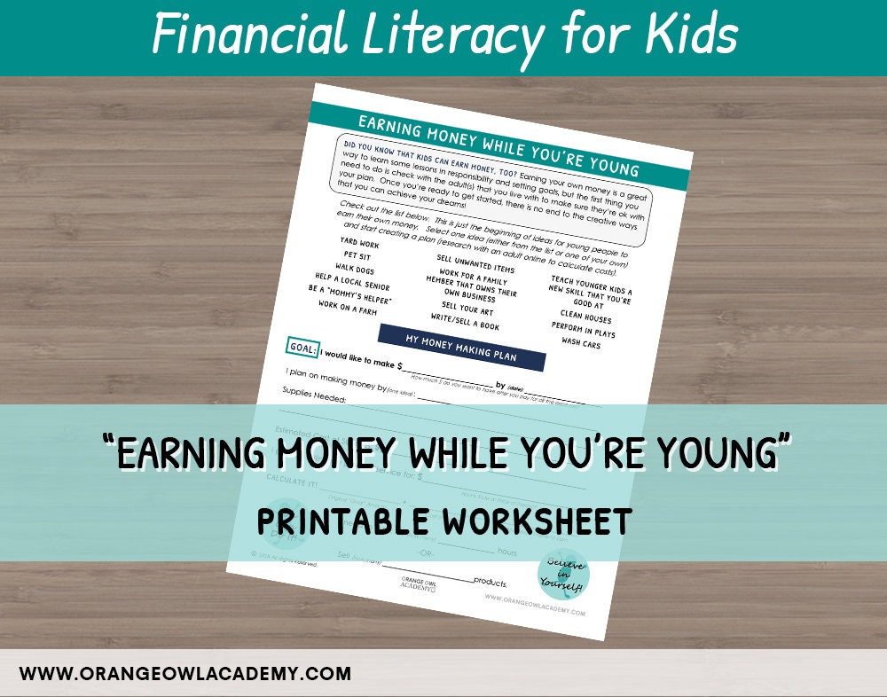 Money Worksheet for Kids - "earning Money While You're Young" - Etsy