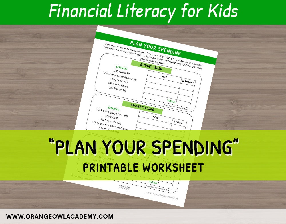 Money Worksheet for Kids - "plan Your Spending" - Etsy