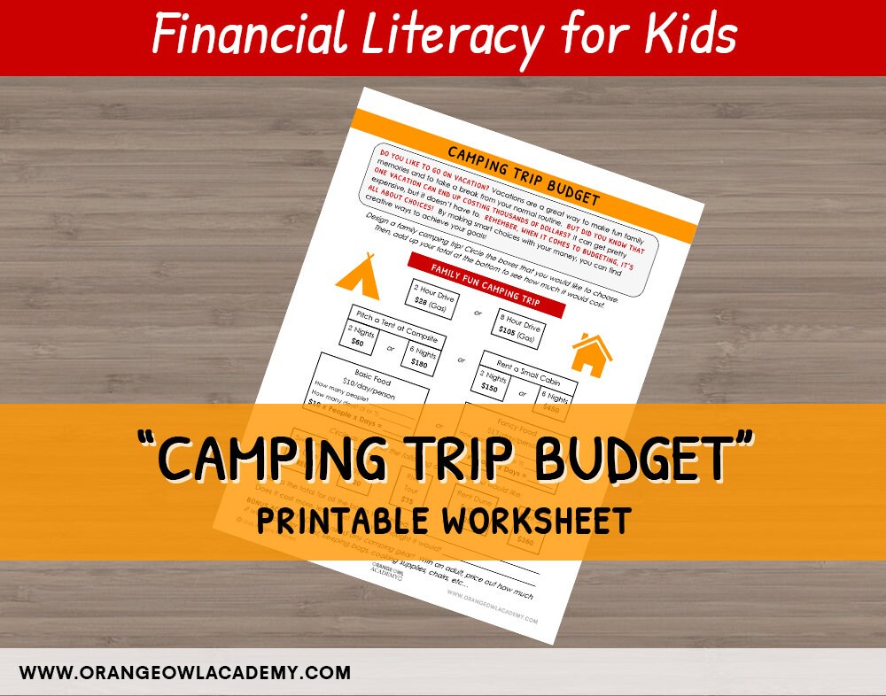 Money Worksheet for Kids - "camping Trip Budget" - Etsy