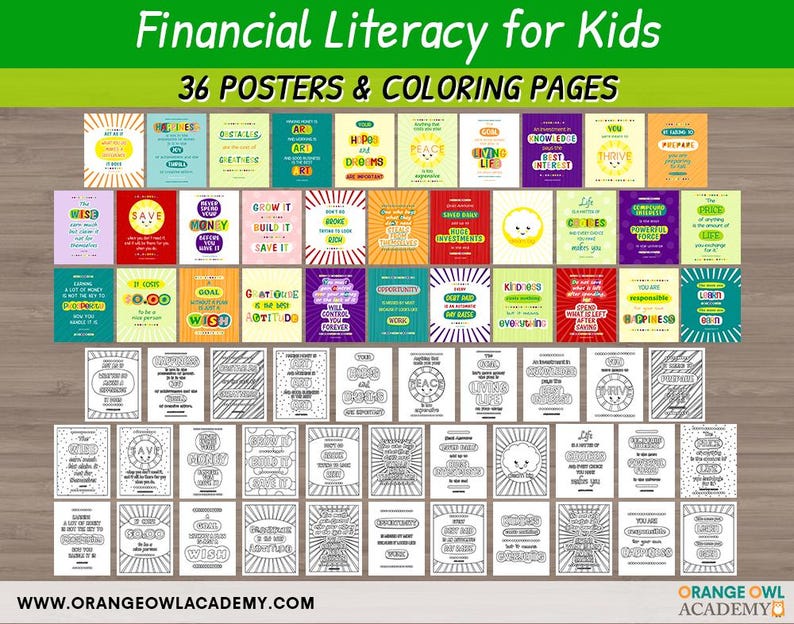 Complete Set Financial Literacy for Kids Classroom Posters and Coloring ...