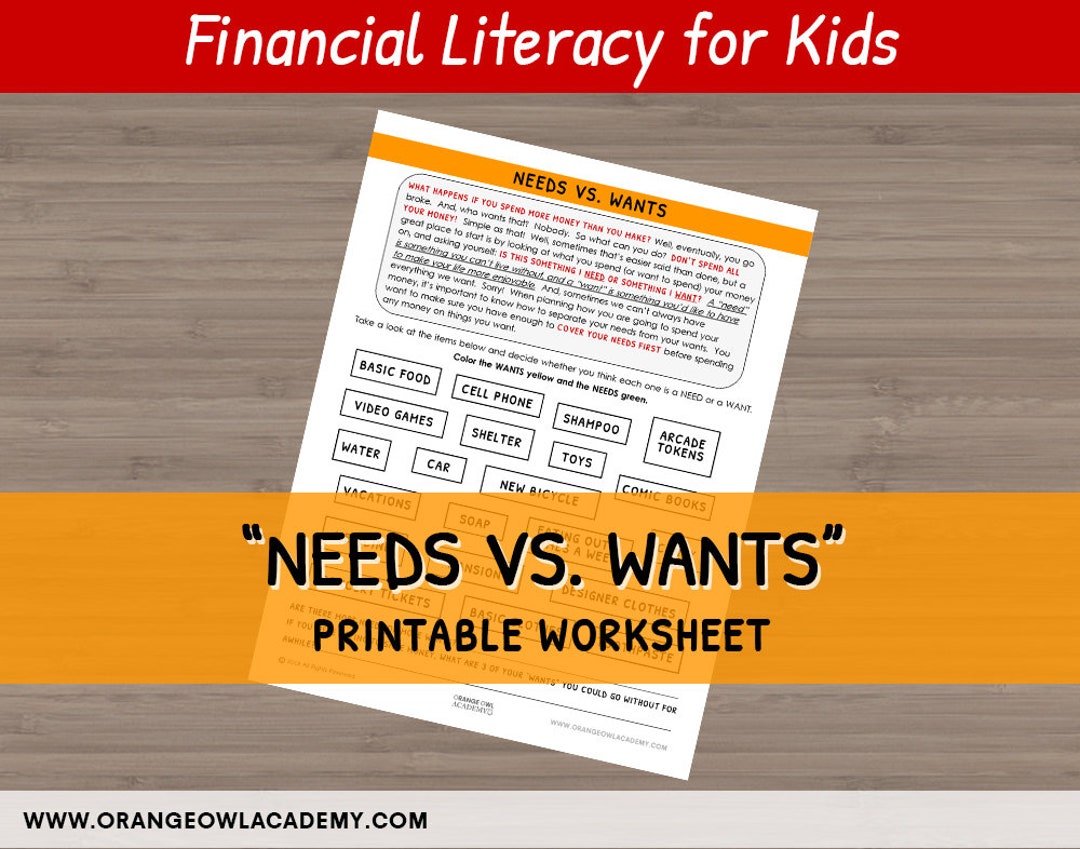 Money Worksheet for Kids - "needs Vs. Wants" - Etsy
