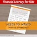 Money Worksheet for Kids - "needs Vs. Wants" - Etsy