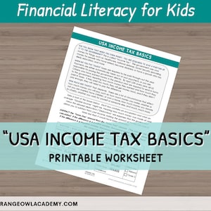 Money Worksheet for Kids usa Income Tax Basics - Etsy