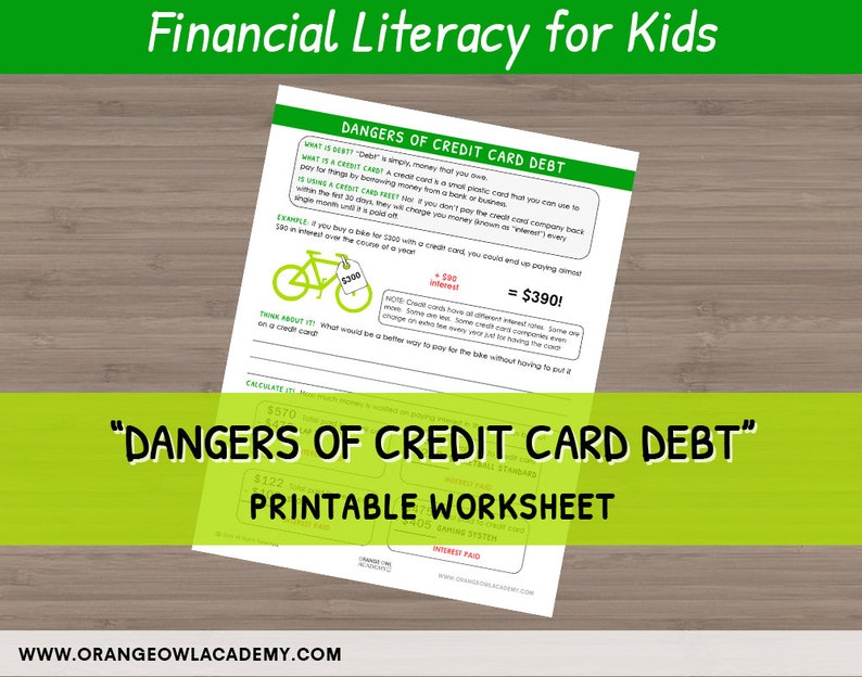 Money Worksheet for Kids - "dangers of Credit Card Debt" - Etsy