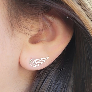 Angel Wing Earrings Sterling Silver, Tiny Wing Ear Climber Earrings ...
