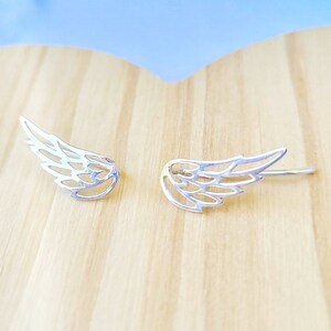 Angel Wing Earrings Sterling Silver, Tiny Wing Ear Climber Earrings ...