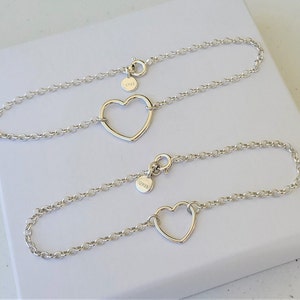 Sterling Silver Heart Charm Bracelet, Bracelet Femme, Heart Charm ...