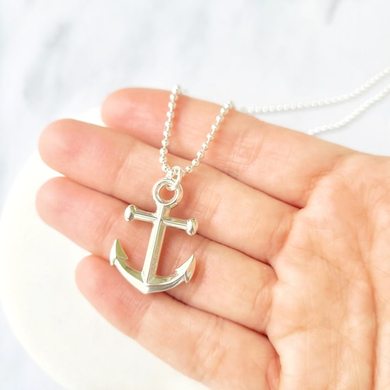 Big Anchor Necklace Sterling Silver 925 Long Nautical Necklace Anchor for Men Ocean Necklace for Women Summer Beach Necklace Love Beach Etsy