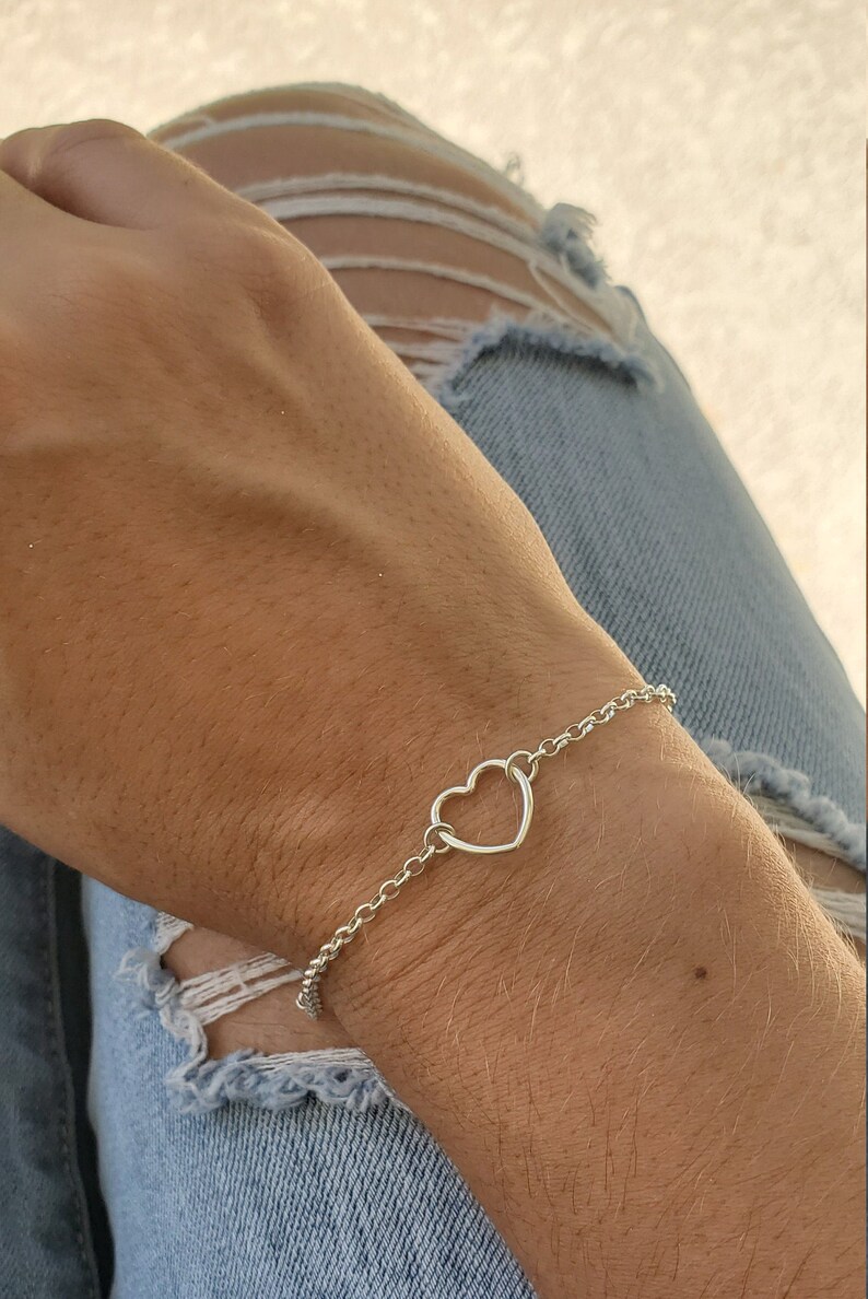 Sterling Silver Heart Charm Bracelet Bracelet Femme Heart - Etsy