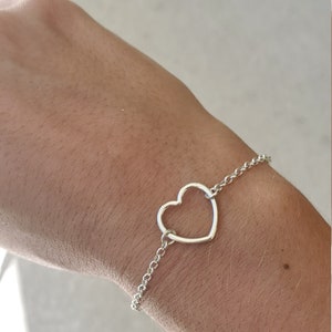 Sterling Silver Heart Charm Bracelet, Bracelet Femme, Heart Charm ...