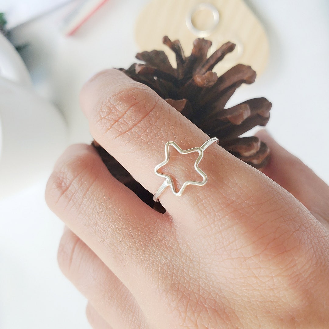 Open Star Ring Sterling Silver, Stacking Ring Celestial Star Wire Rings ...