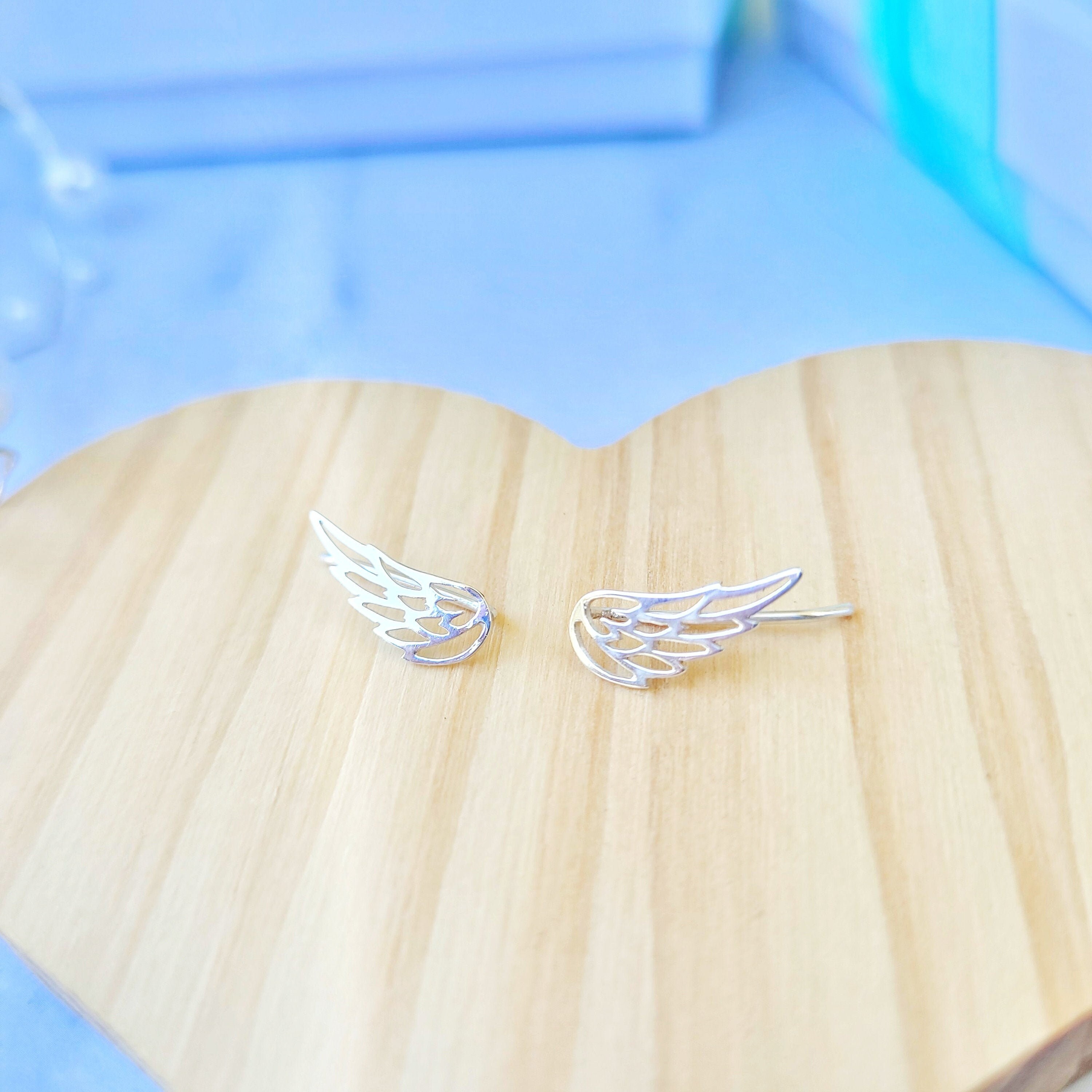 Angel Wing Earrings Sterling Silver tiny wing ear climber | Etsy