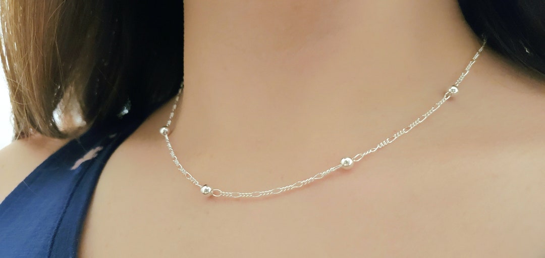 Sterling Silver Ball Chain Choker, Silver Choker, Sterling Silver Ball ...