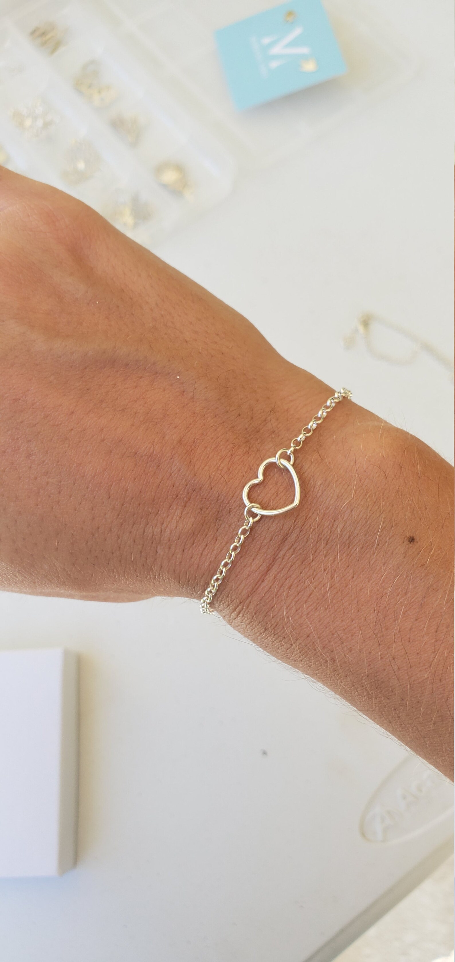 Sterling Silver Heart Charm Bracelet Bracelet Femme Heart - Etsy