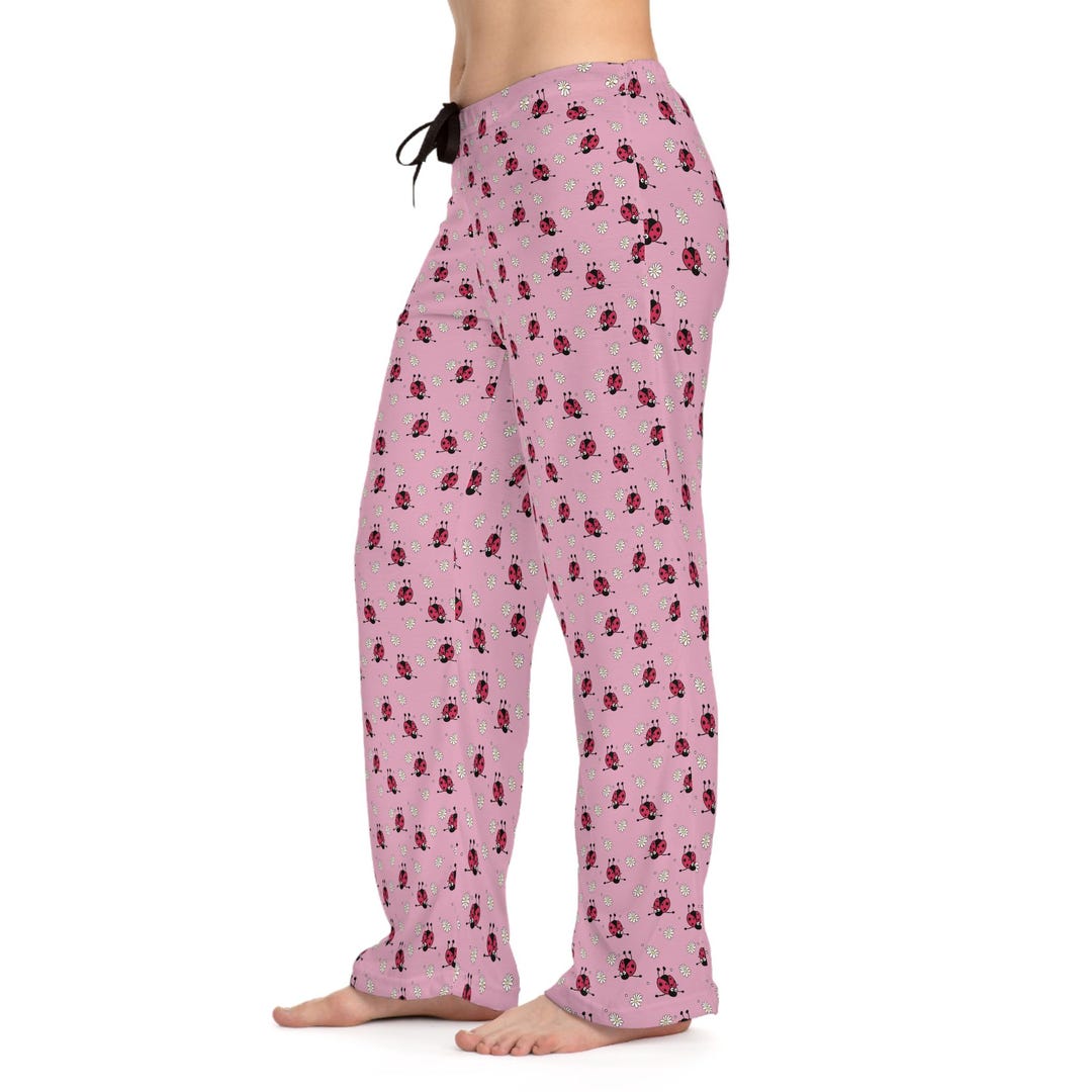 Womans Pyjama Pants Cute Ladybug Design Pink Drawstring Waist Various ...
