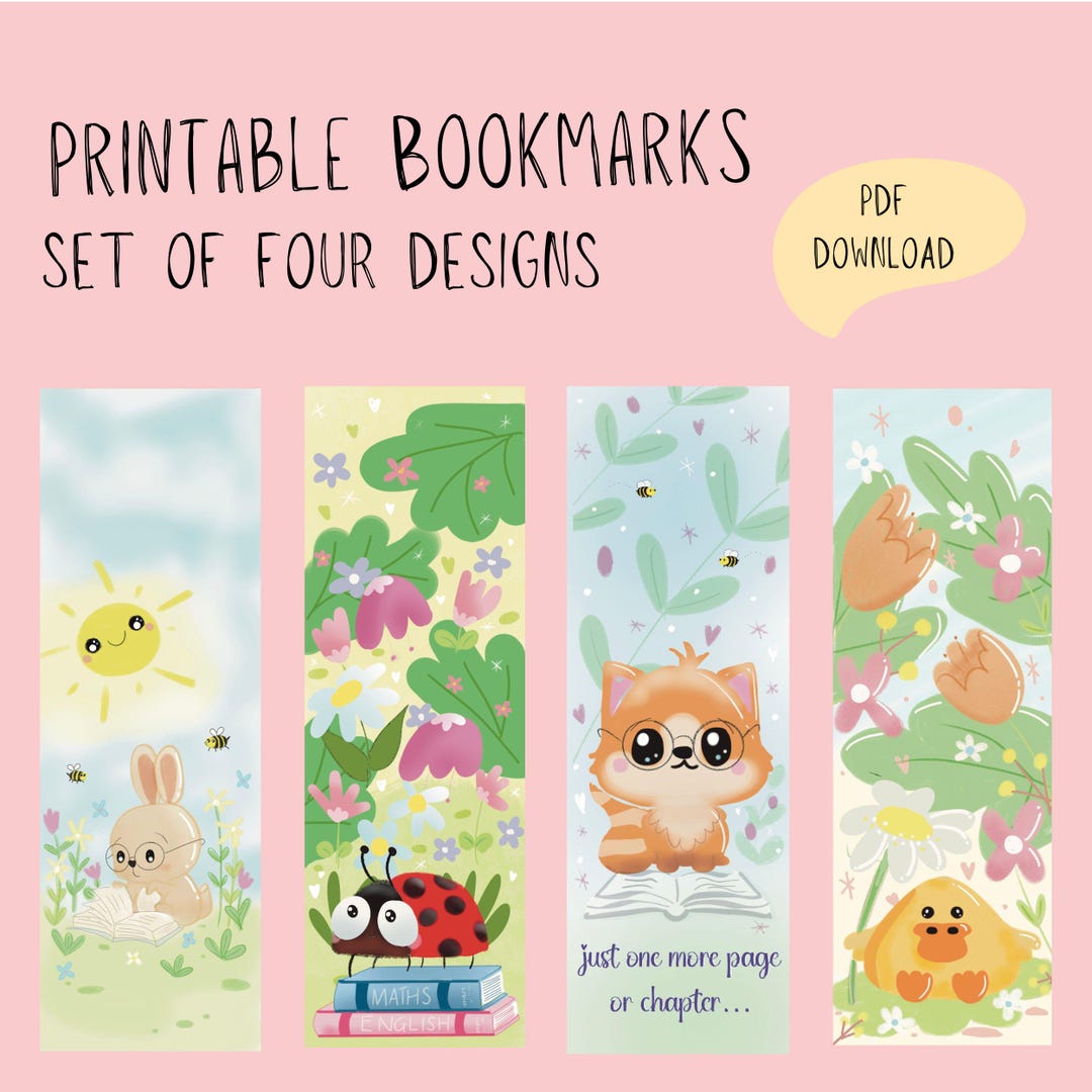 Digital Bookmarks Setb 4pk Printable Bookmarks Printable Download ...