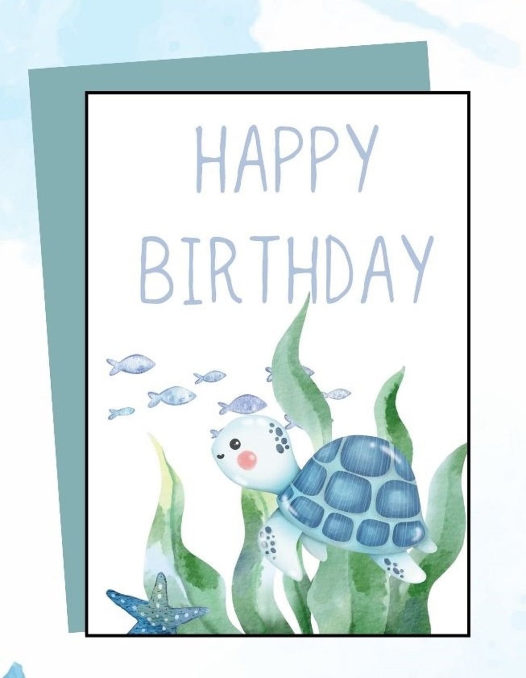 Digital Happy Birthday Card - Happy Birthday Cute Watercolour Turtle ...