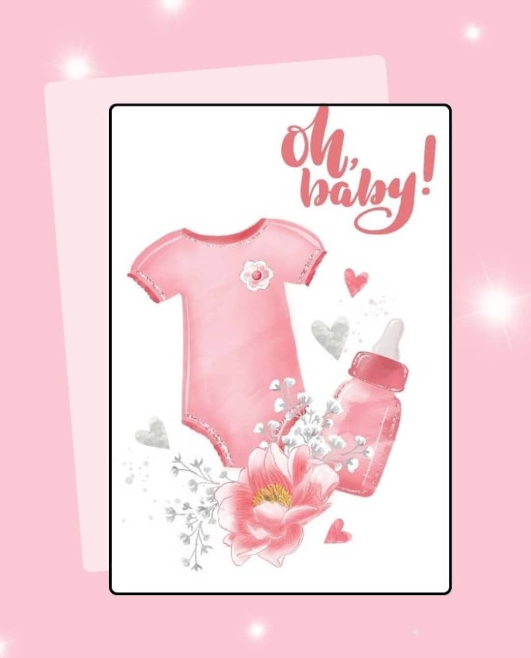 Digital Baby Card Oh Baby! Pink Baby Things Congratulations Girl ...