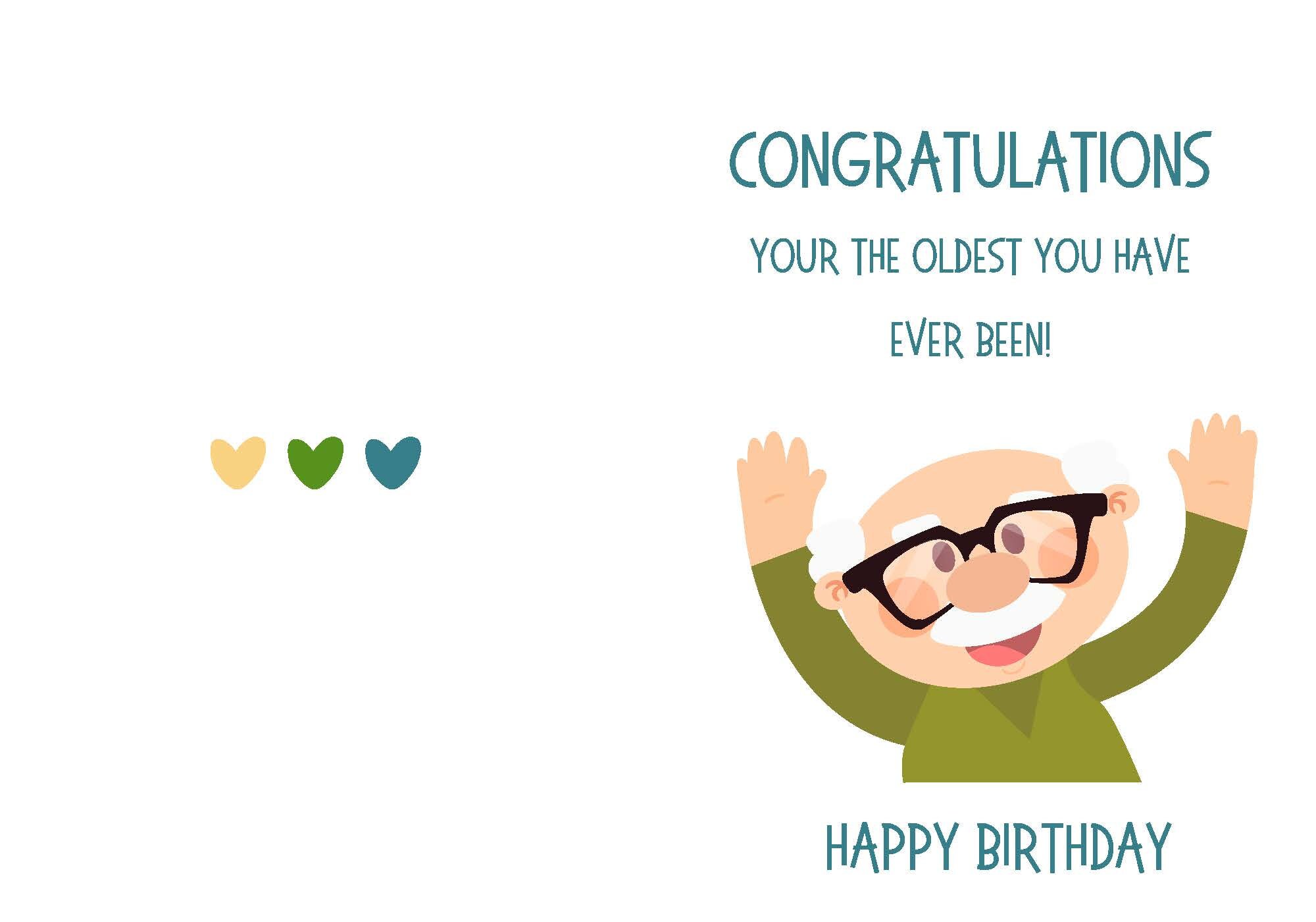 Digital Happy Birthday Card - Printable Congratulations Your the Oldest ...