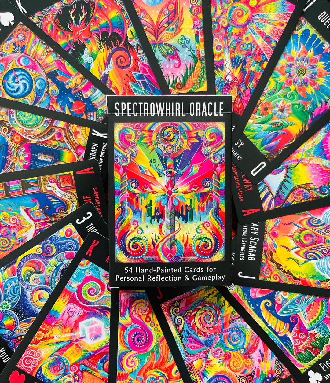 SPECTROWHIRL ORACLE DECK (54 Hand-painted Intuitive Reading / Playing ...