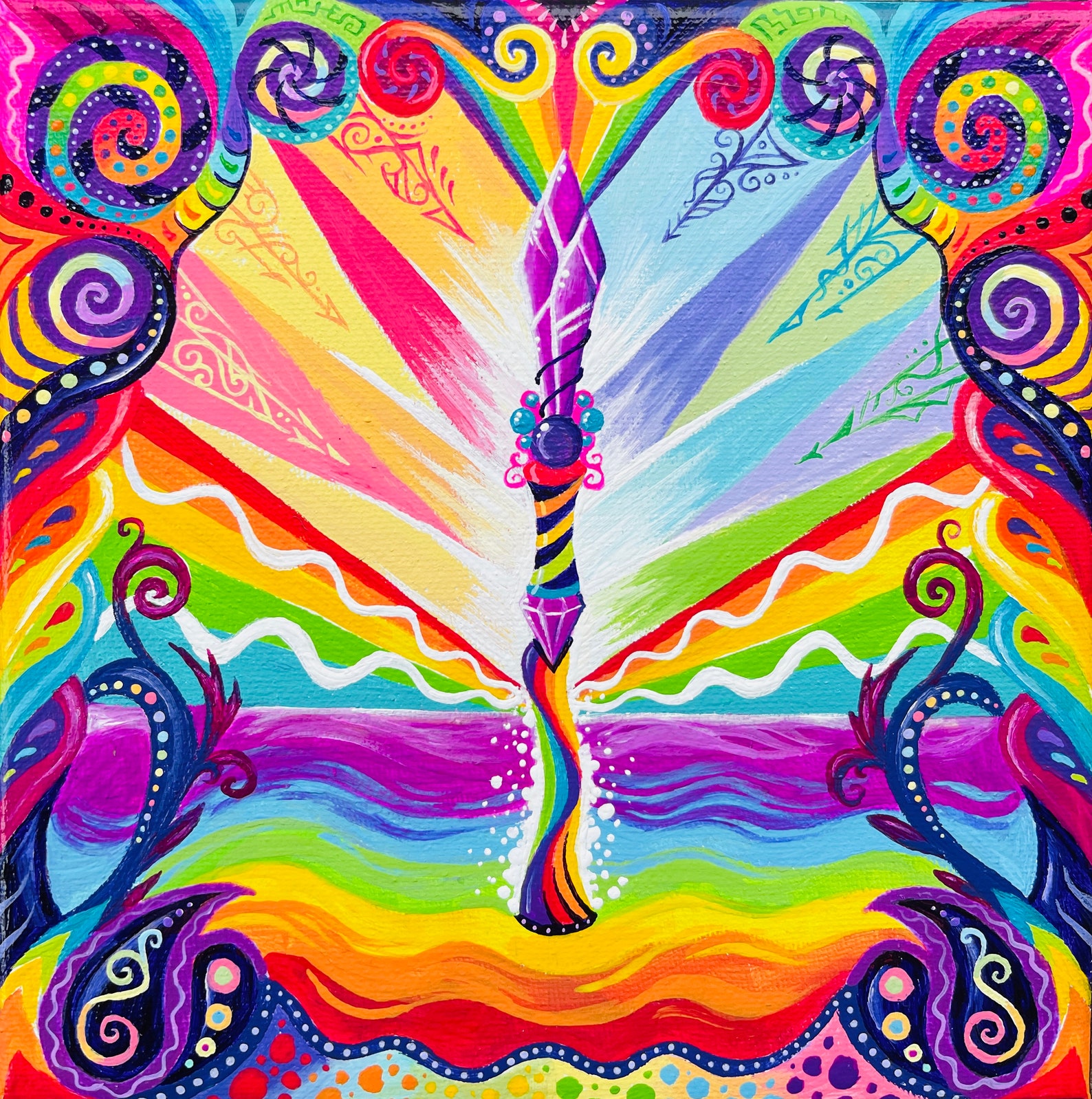 Original Rainbow Magic Wand Painting - Etsy