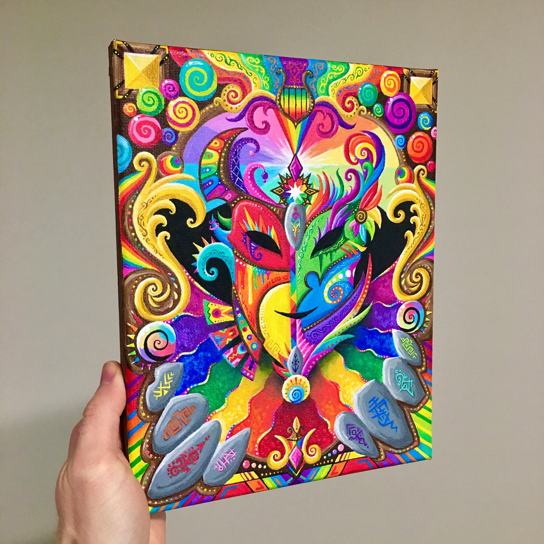 Original Rainbow Painting - "mask of Runes" - Etsy Australia