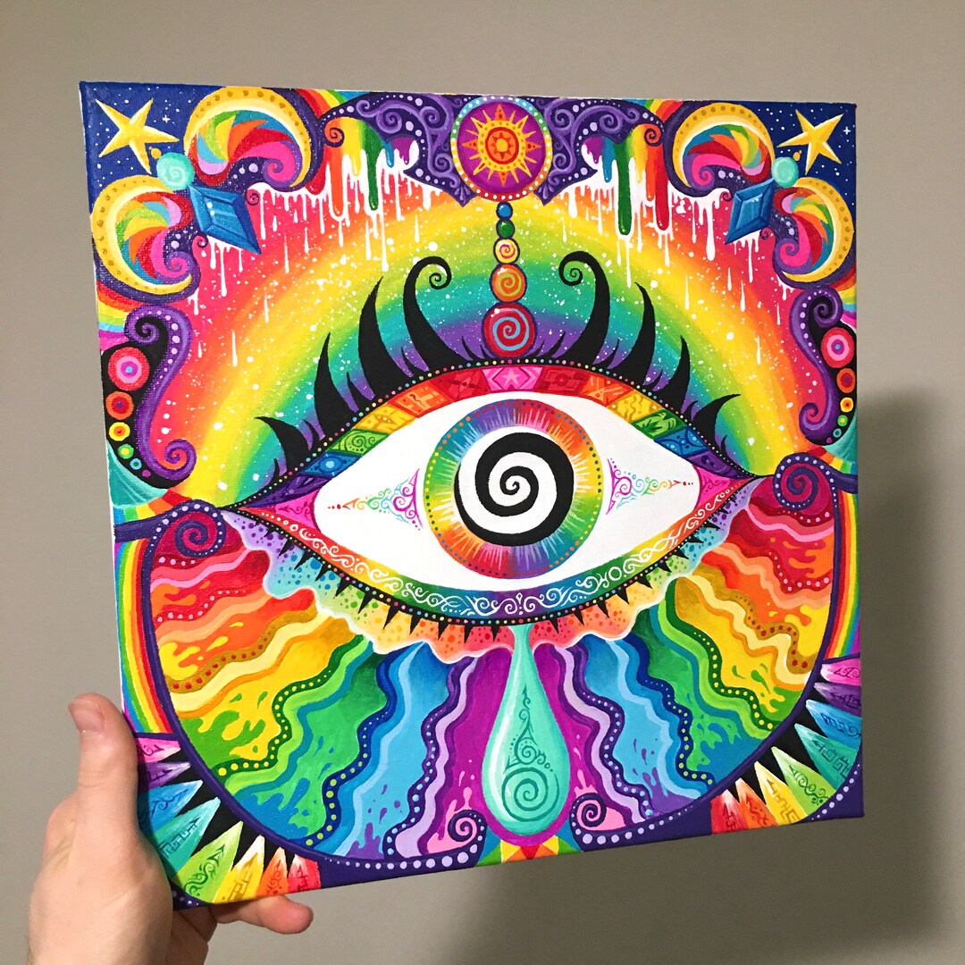 1' by 1' Rainbow Psychedelic Painting - "psychic Eye 2" - Etsy