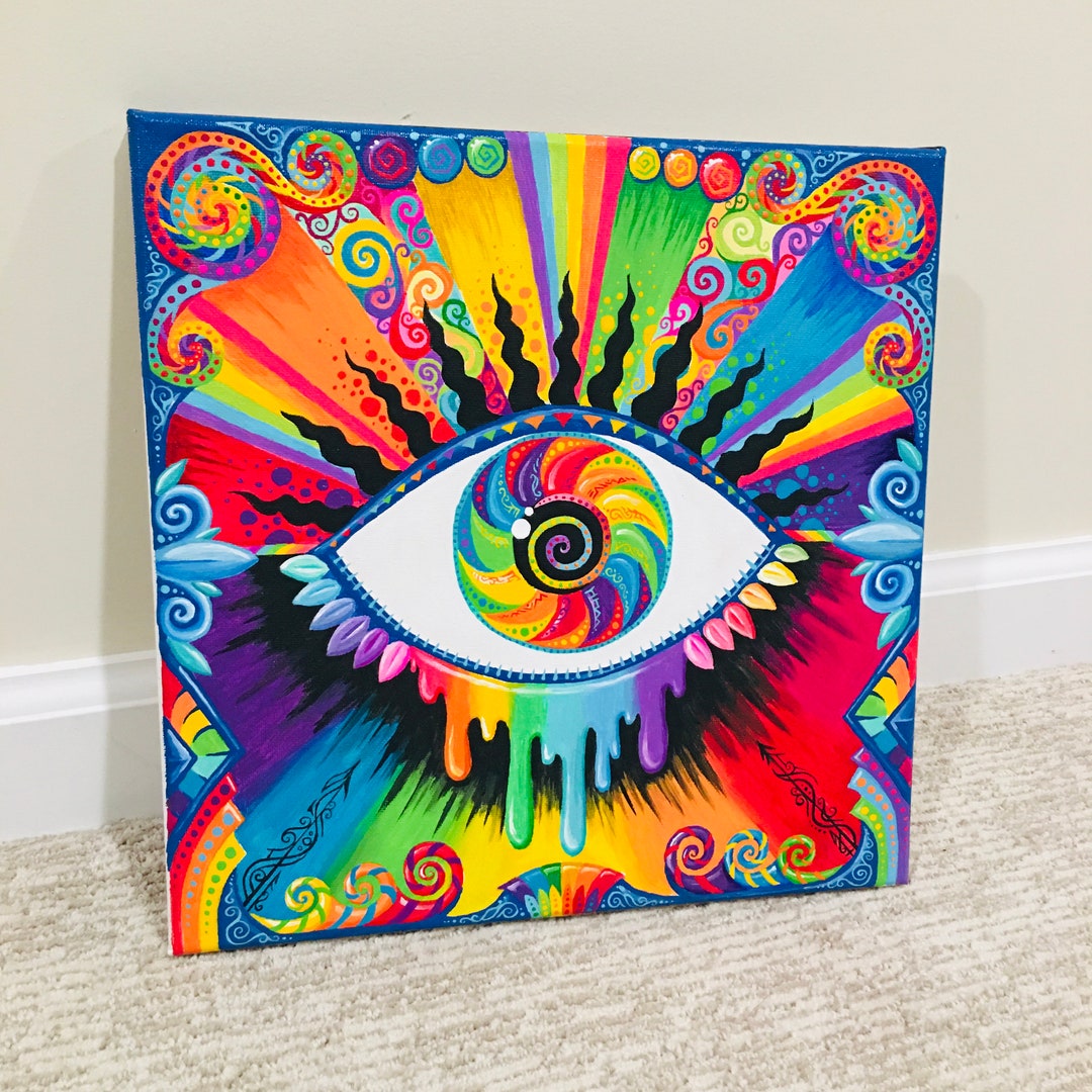 1' by 1' Rainbow Psychedelic Painting psychic Eye 5 - Etsy