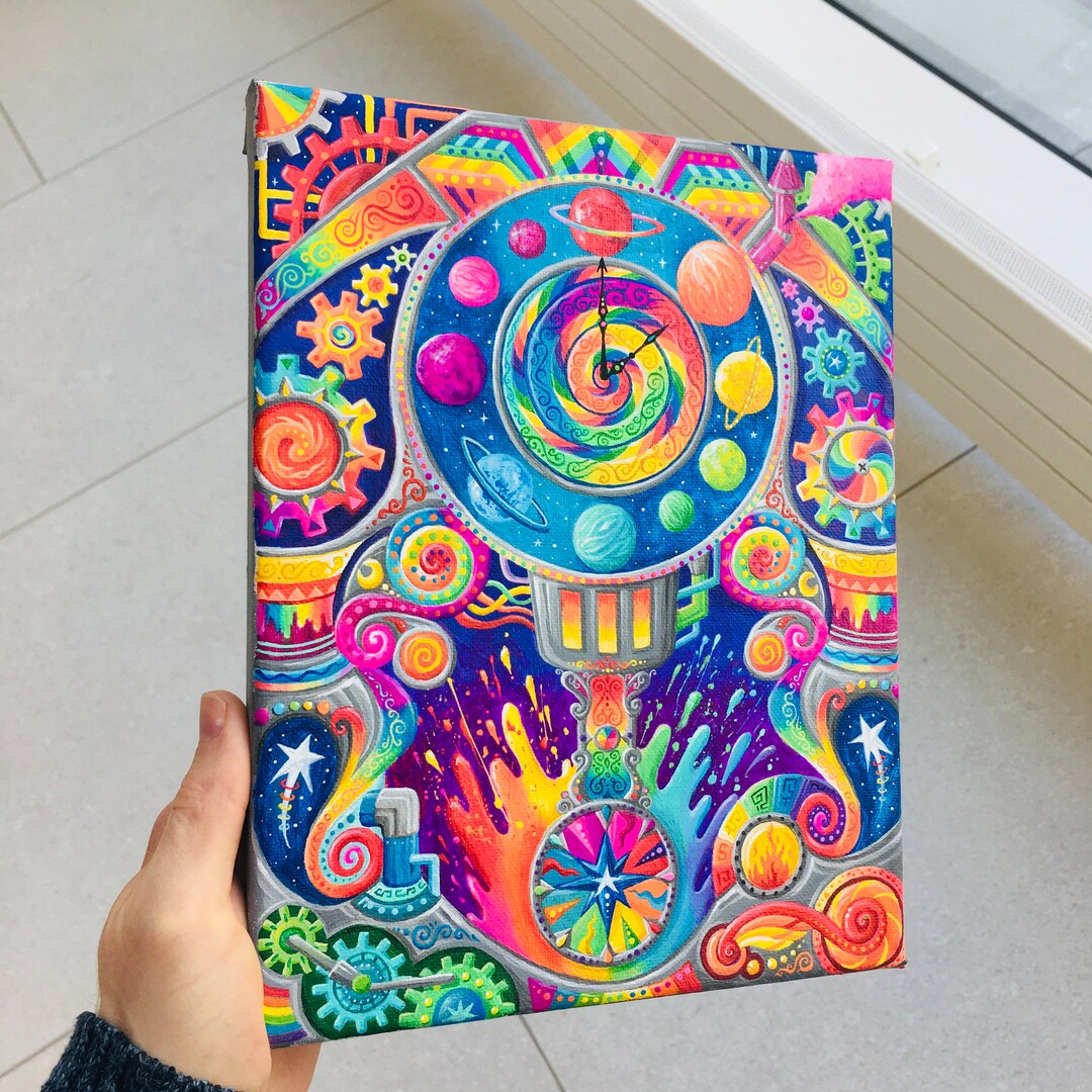 Original Rainbow Clock Painting - "orbiting Forge" - Etsy