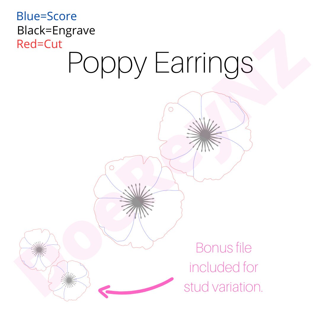 Poppy Earring Laser Cut File, Simple Cut and Engrave, Easy Paint or No ...
