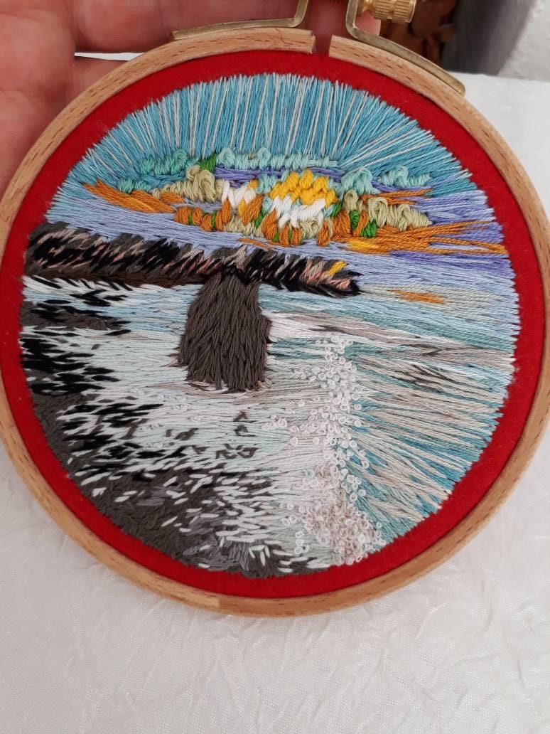 Scandinavian Landscape Iceland Black Sand Beach Embroidery Sea Hoop Art ...