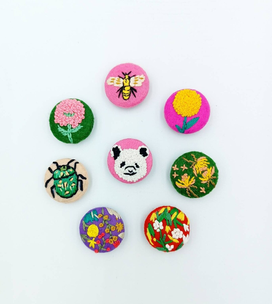 Embroidery Buttons Animal Buttons Fabric Covered Brooch Handmade Floral ...