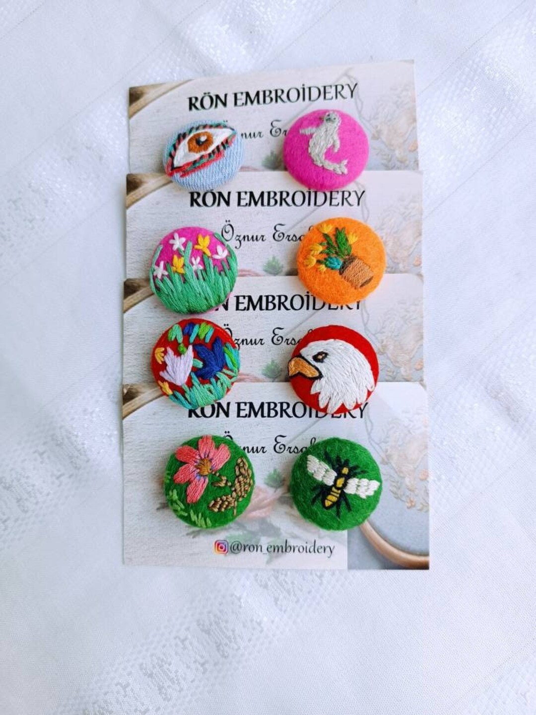 Embroidery Buttons Animal Buttons Fabric Covered Brooch Handmade Floral ...