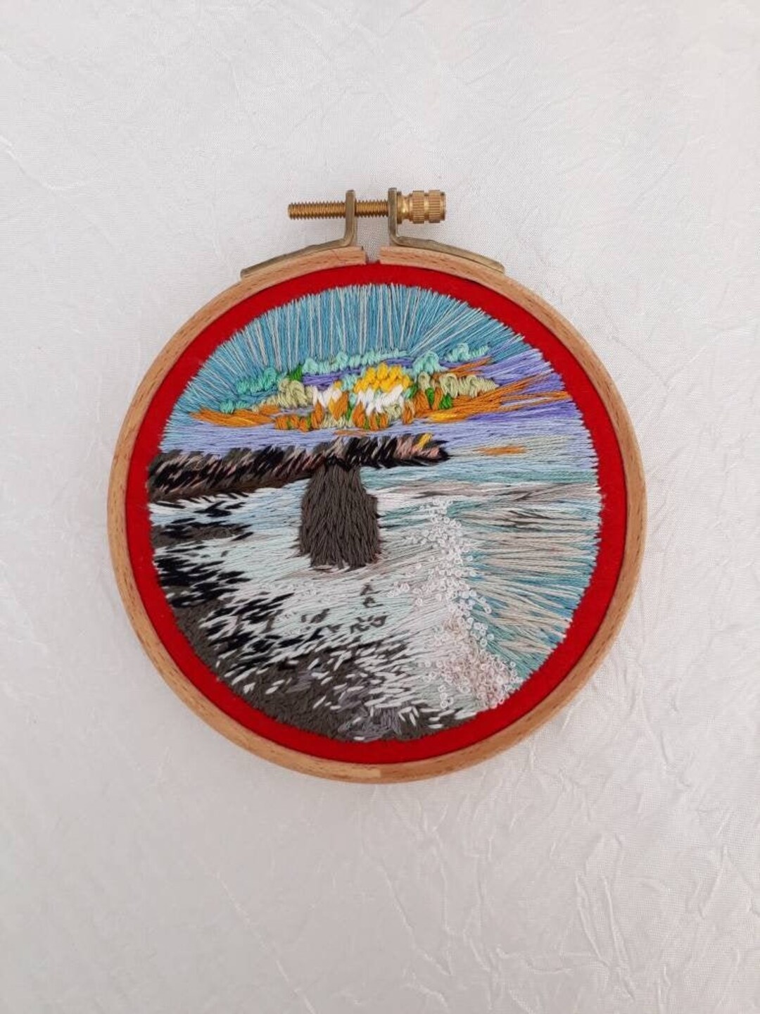 Scandinavian Landscape Iceland Black Sand Beach Embroidery Sea Hoop Art ...