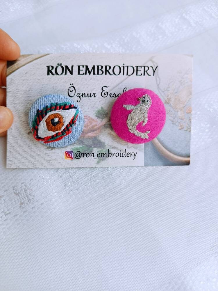 Embroidery Buttons Animal Buttons Fabric Covered Brooch - Etsy